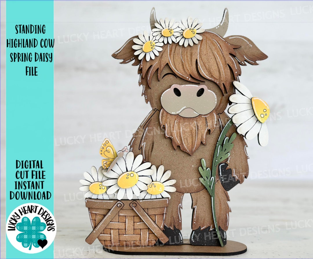 Standing Highland Cow Spring Daisy File SVG, Glowforge, Flower, Farm ...