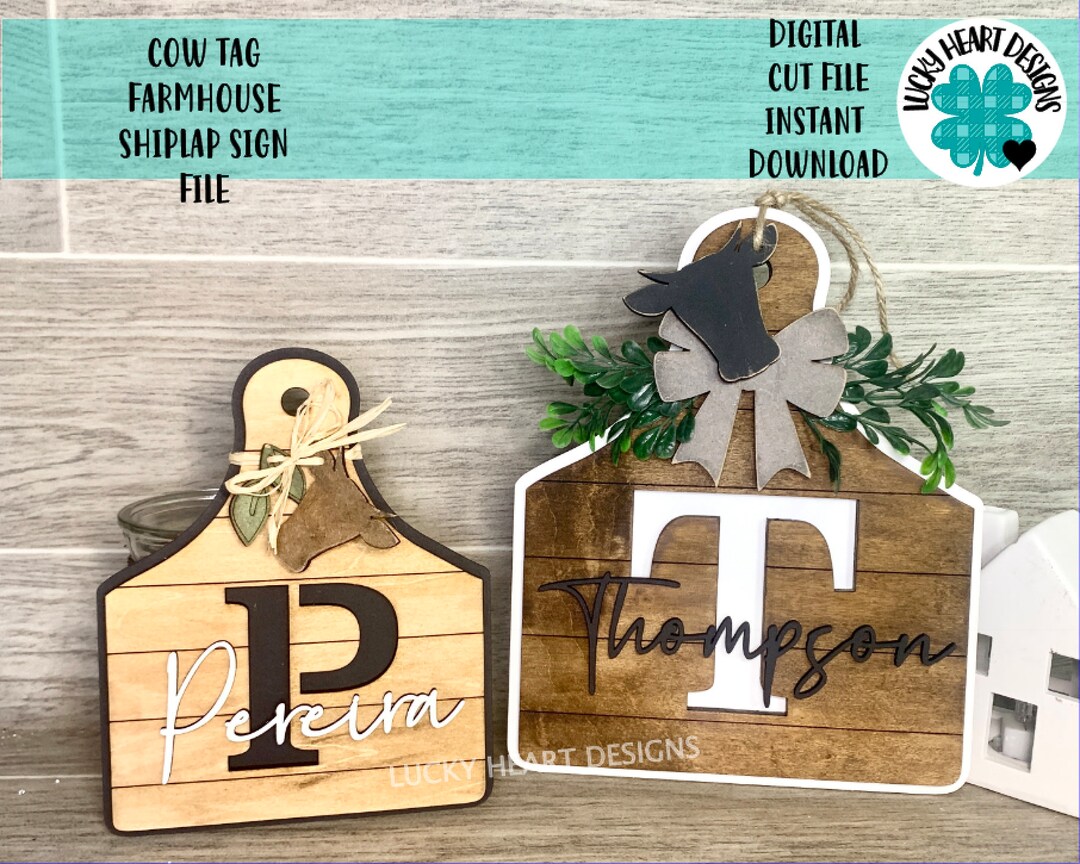 Cow Tag Farmhouse Initial Sign File SVG, Cutting Board, Tiered Tray ...