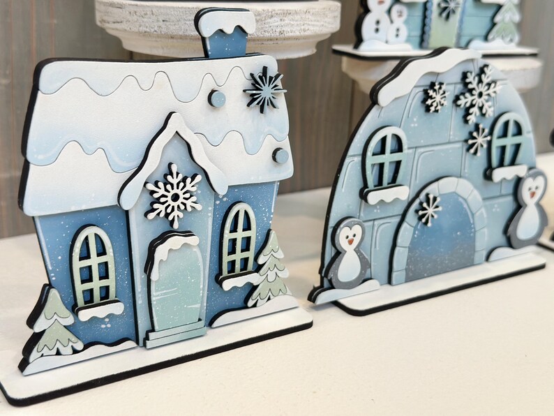 Winter Standing Houses File SVG, Glowforge, Igloo, Penguin, Snowman ...