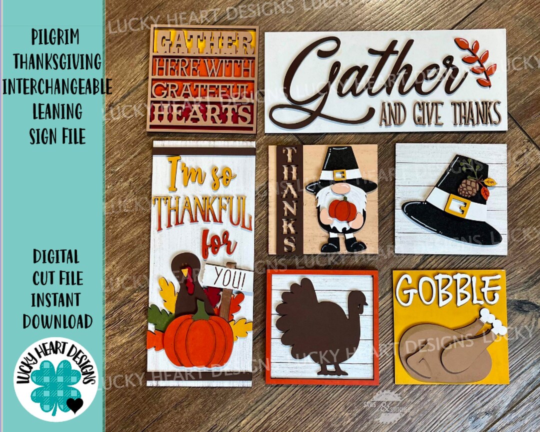 Pilgrim Thanksgiving Interchangeable Leaning Sign File SVG, Tiered Tray ...