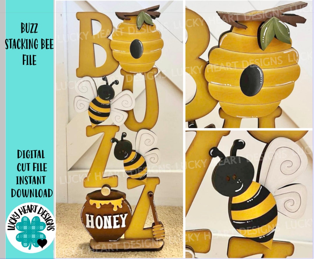 Buzz Stacking Bee File SVG, Tiered Tray Glowforge, Beehive, Honey Pot ...