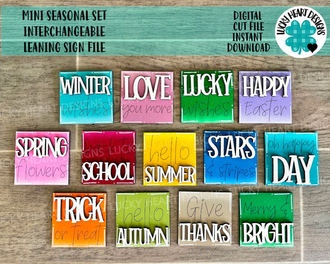 MINI Seasonal Set Interchangeable Leaning Sign File SVG, Summer Tiered ...