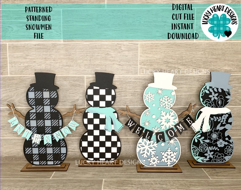 Patterned Standing Snowmen File SVG, Snowman Glowforge ...
