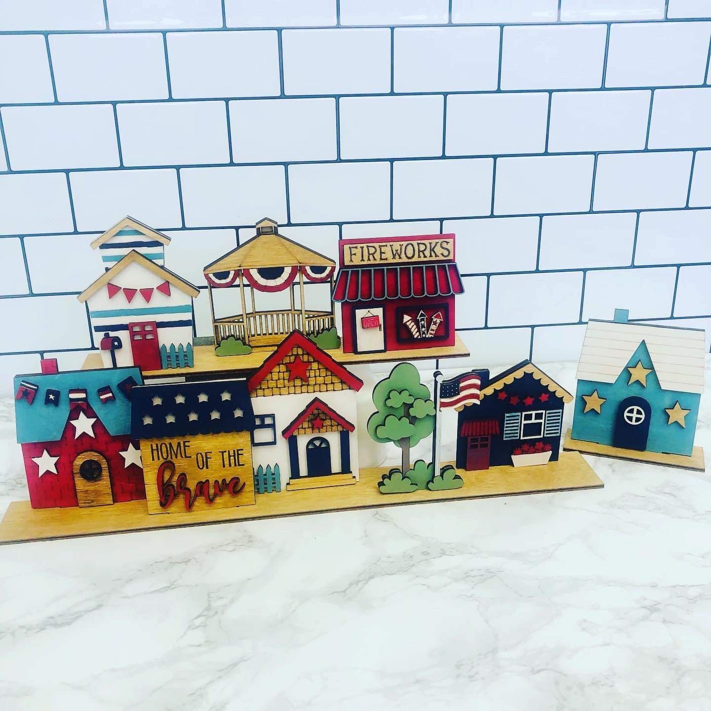 Americana Standing Houses File SVG Fourth of July USA - Etsy