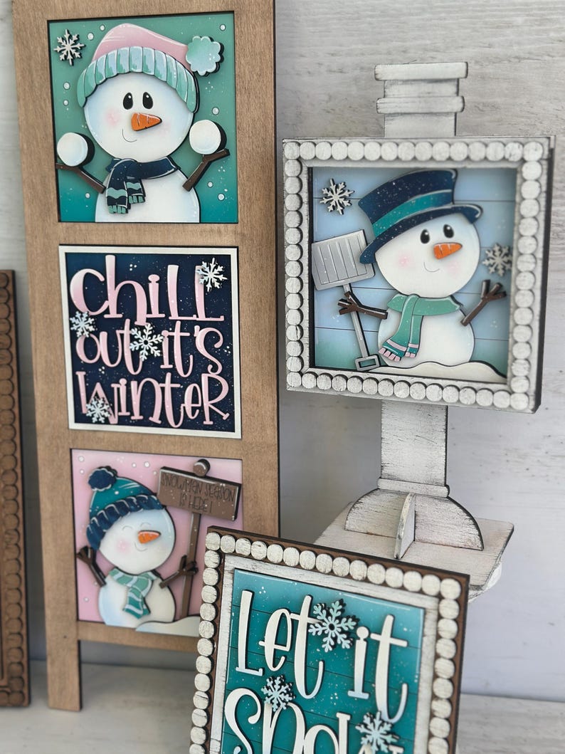 Snowman Cute Winter Interchangeable Leaning Sign File SVG, Glowforge ...