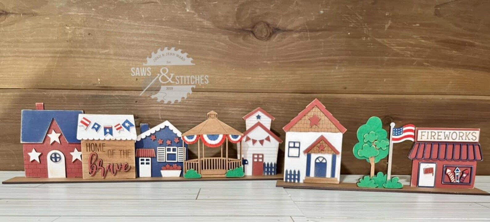 Americana Standing Houses File SVG Fourth of July USA - Etsy