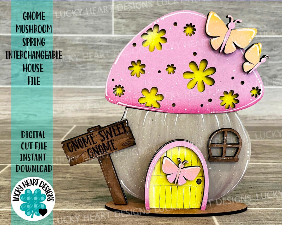 Gnome Mushroom Spring Interchangeable House File SVG, (add On) Tiered ...