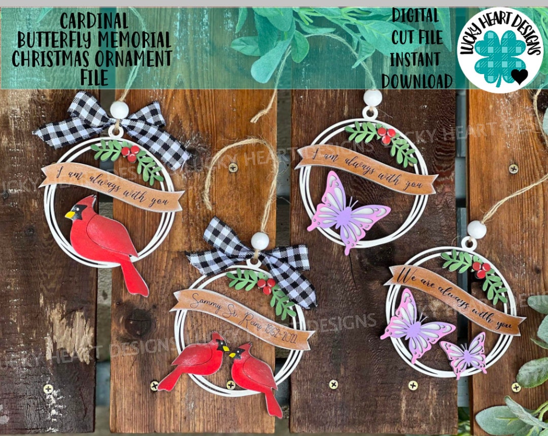 Cardinal Butterfly Memorial Christmas Ornament File SVG, Glowforge ...