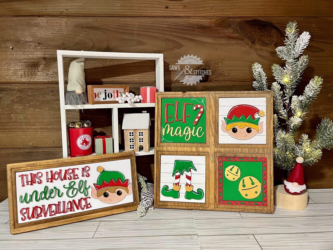 Elf Christmas Interchangeable Leaning Sign File SVG, Glowforge, Tiered ...