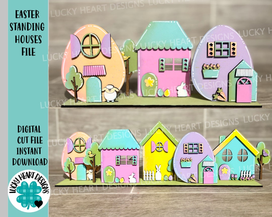 Easter Standing Houses File SVG, Glowforge, Luckyheartdesignsco - Etsy