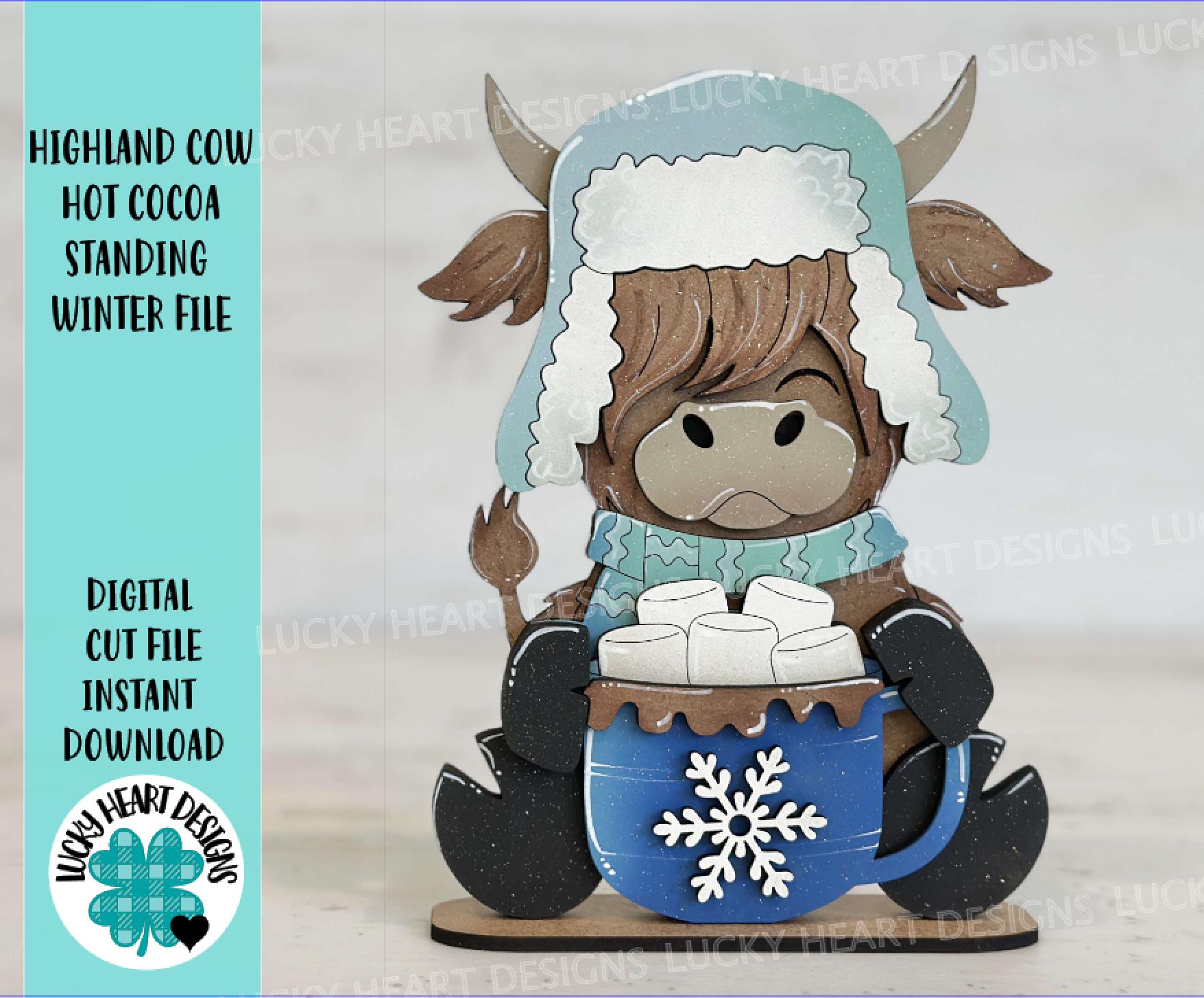 Highland Cow Hot Cocoa Winter Standing File SVG, Snowflake, Farm ...