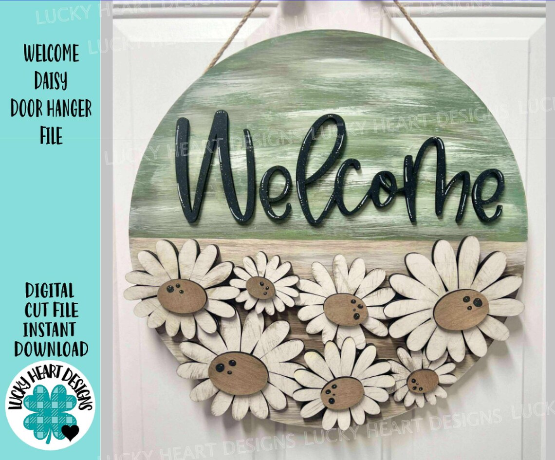 Welcome Daisy Door Hanger Sign File SVG, Spring Flower, Summer ...