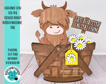 Standing Highland Cow Spring Daisy File SVG, Glowforge, Flower, Farm ...