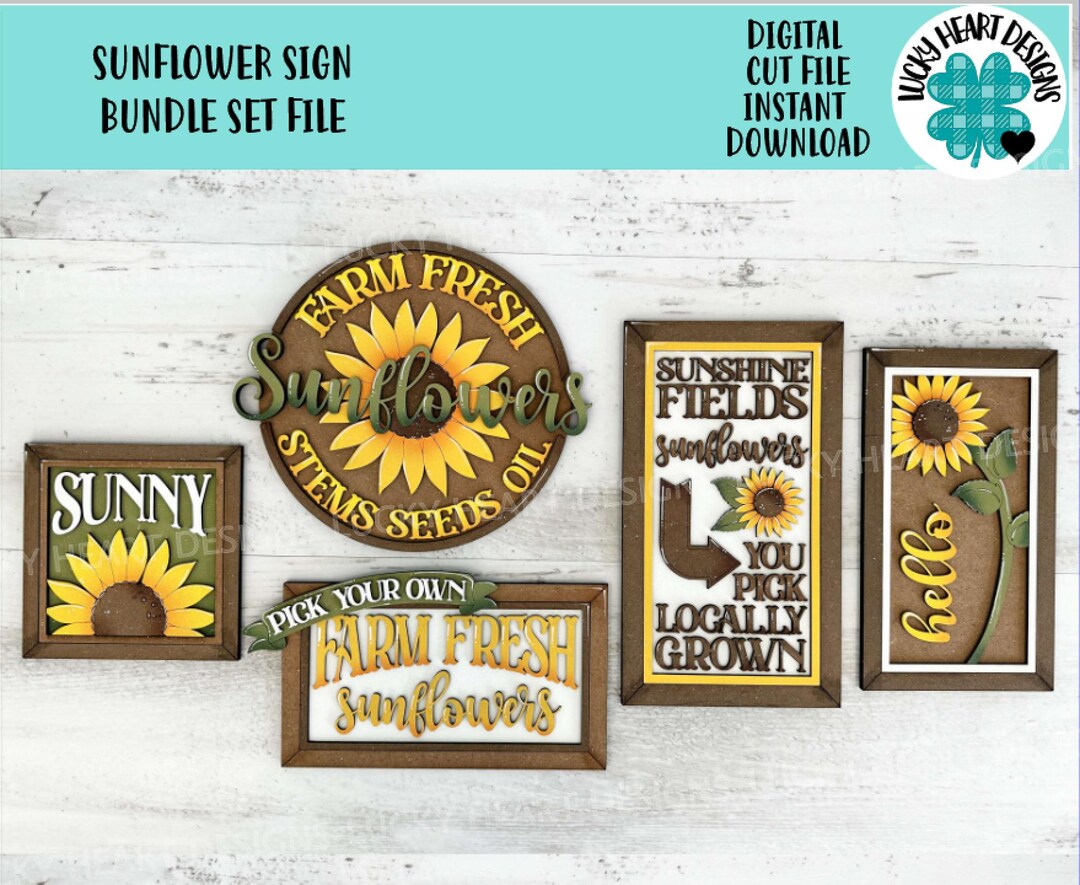 Sunflower Sign Bundle Set File SVG, Glowforge, Spring, Flower, Floral ...