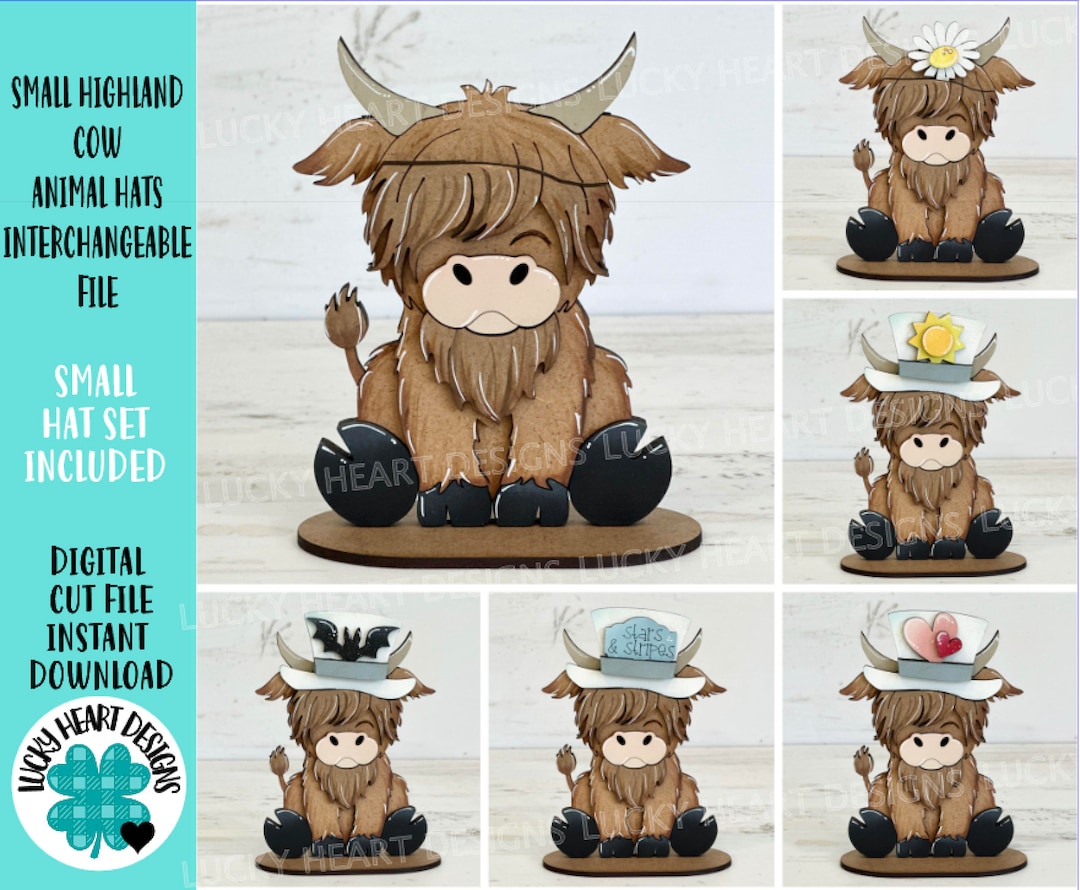 Small Highland Cow Animal Hats Interchangeable File SVG, Seasonal, Holiday, Christmas, Fall ...