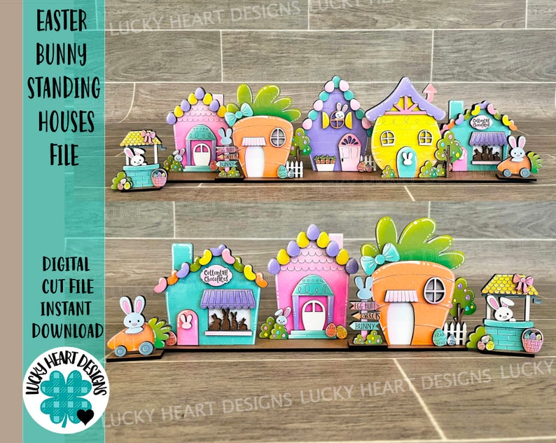 Easter Bunny Standing Houses File SVG Glowforge - Etsy