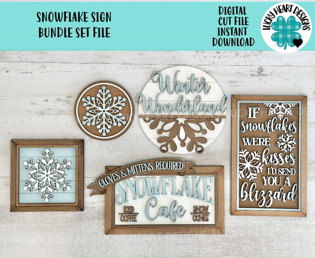 Snowflake Sign Bundle Set File SVG, Glowforge Winter Snowflake, Cocoa ...
