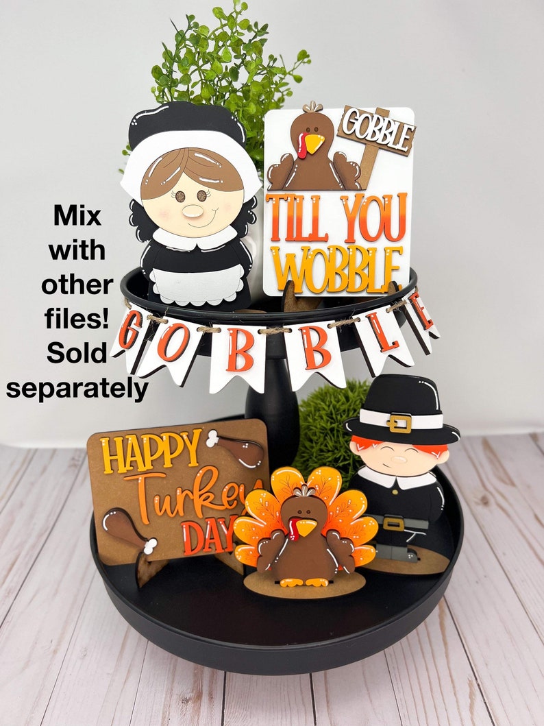 Standing Thanksgiving Turkey Pilgrim File SVG, Tiered Tray Holiday ...