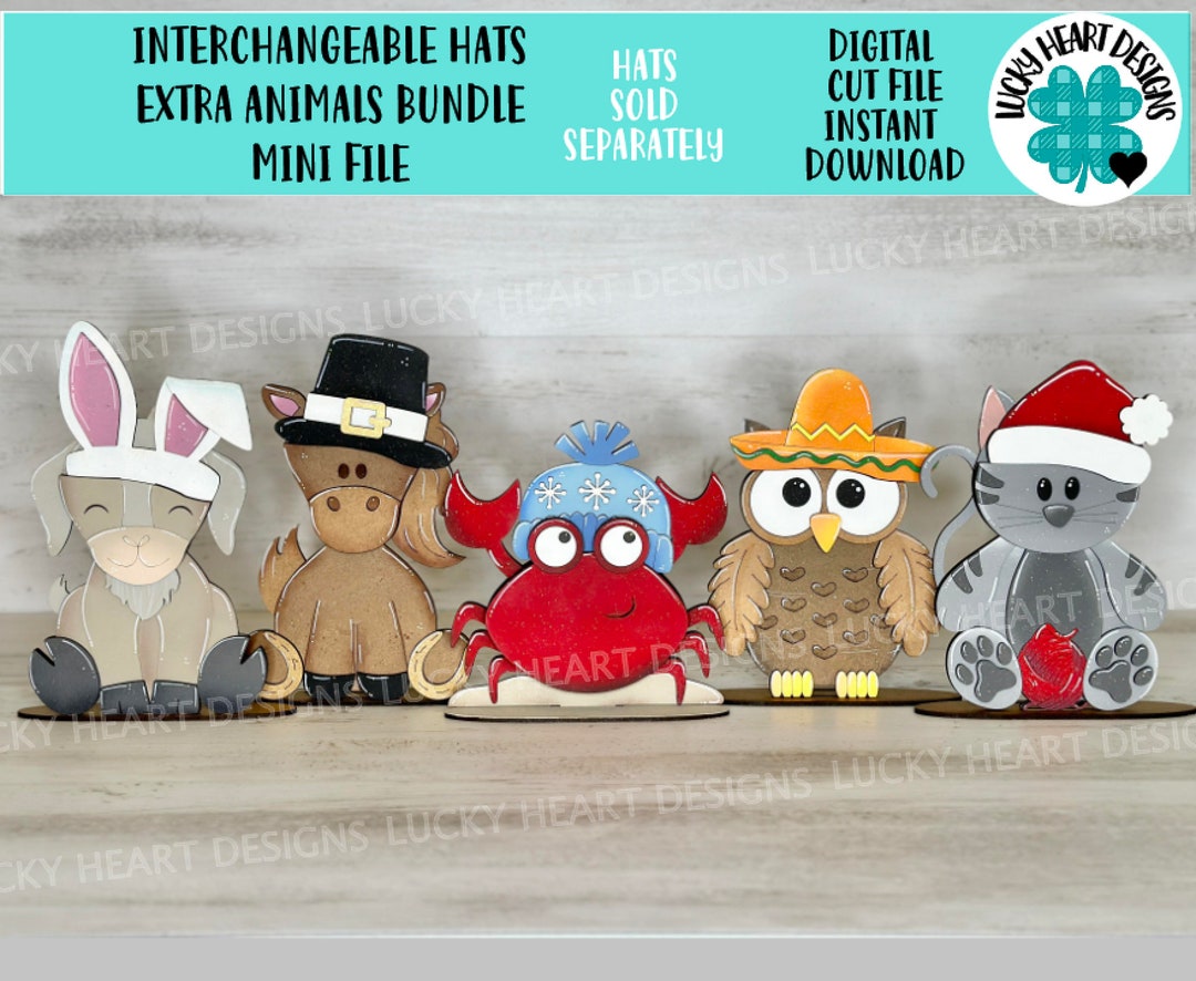 Interchangeable Hats Extra Animals Bundle MINI File SVG, Seasonal ...