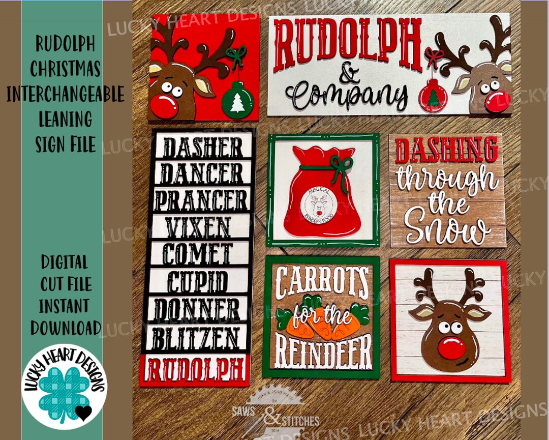 Rudolph Christmas Interchangeable Leaning Sign File SVG, Glowforge ...