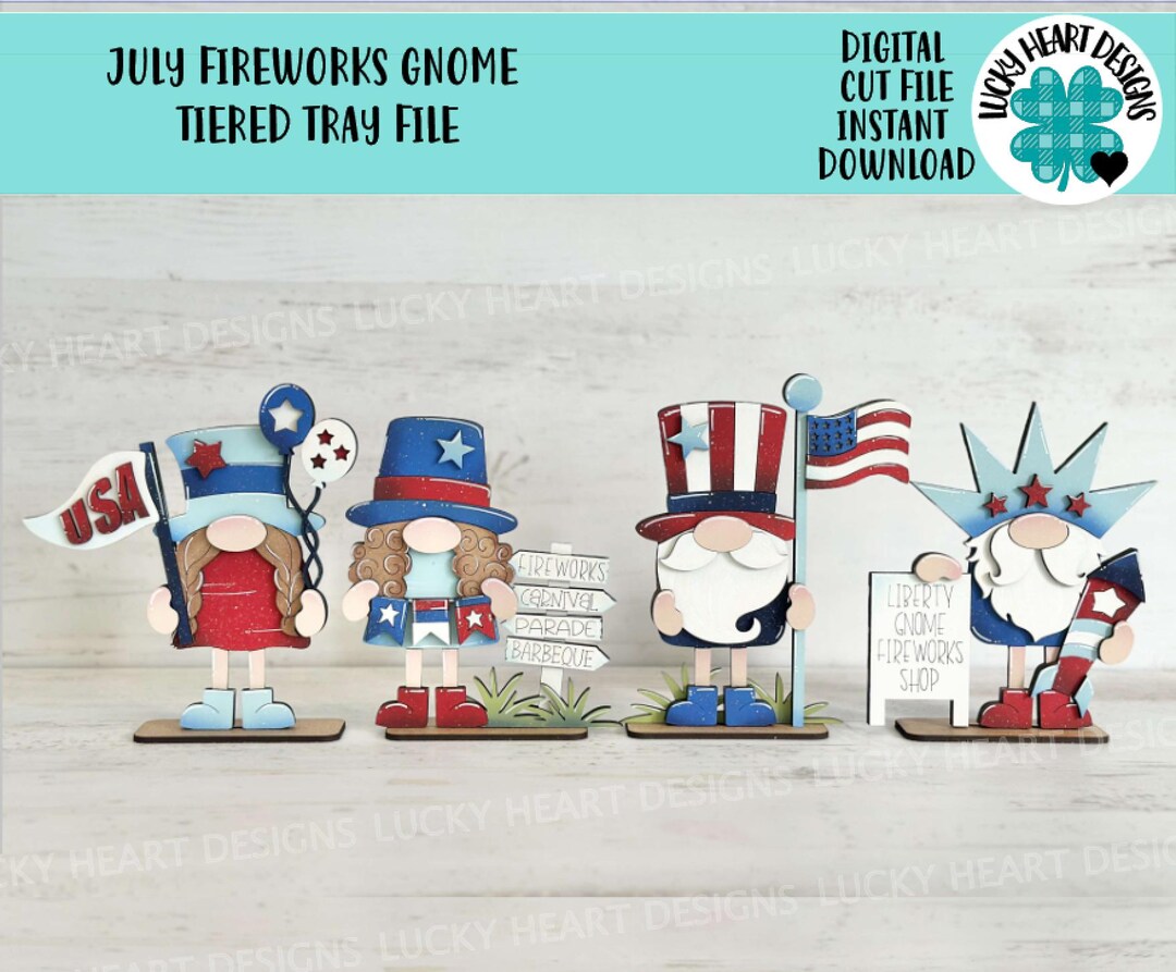 July Fireworks Gnome Tiered Tray File SVG, America, USA, Fourth, Flag ...