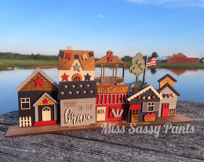 Americana Standing Houses File SVG Fourth of July USA - Etsy