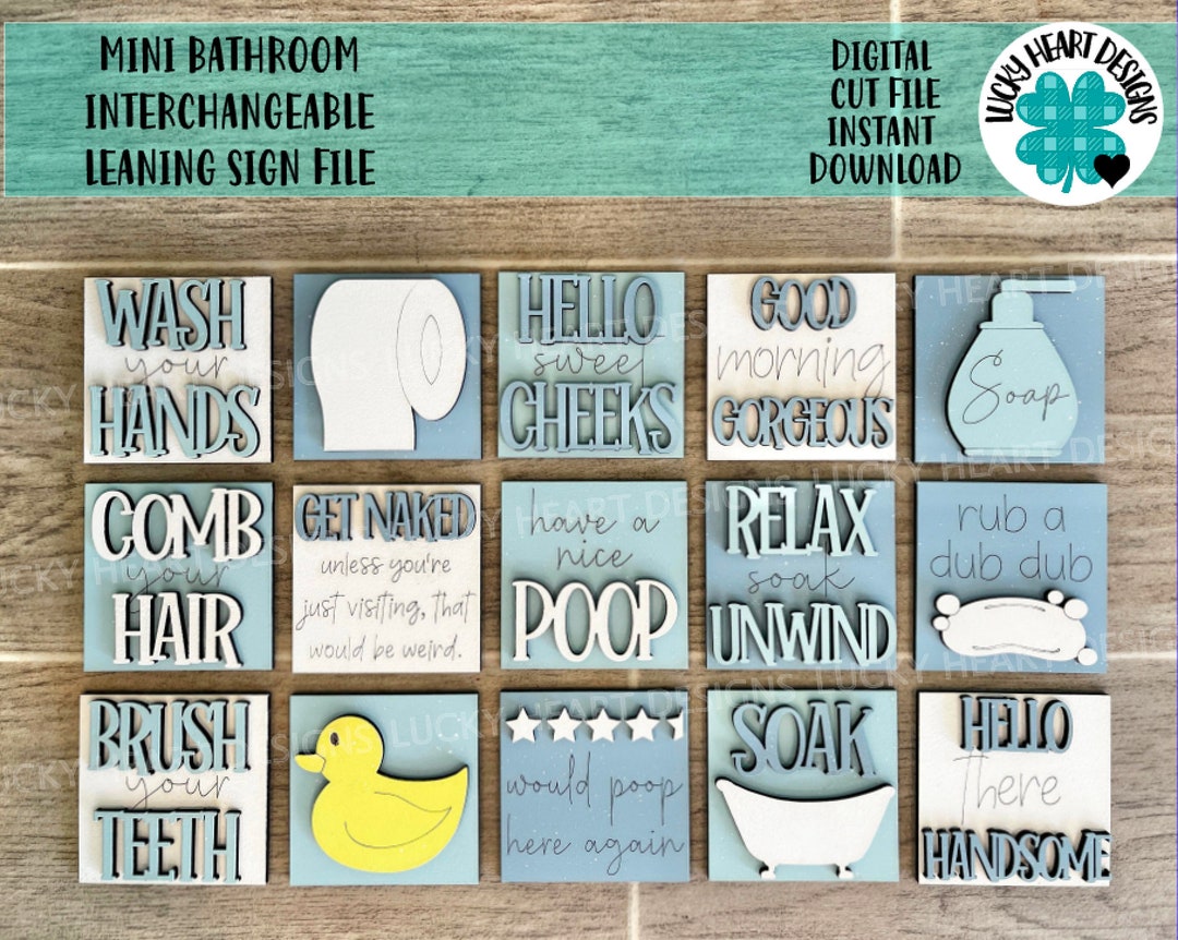 MINI Bathroom Interchangeable Leaning Sign File SVG, Tiered Tray ...
