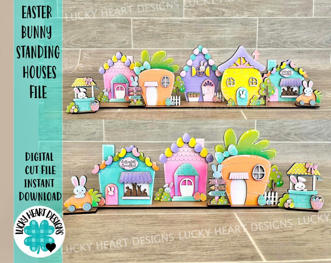Easter Bunny Standing Houses File SVG, Glowforge, Luckyheartdesignsco ...