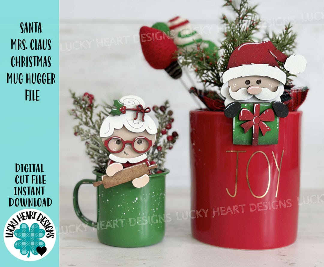 Santa Mrs. Claus Christmas Mug Hugger File SVG, Glowforge Tiered Tray ...