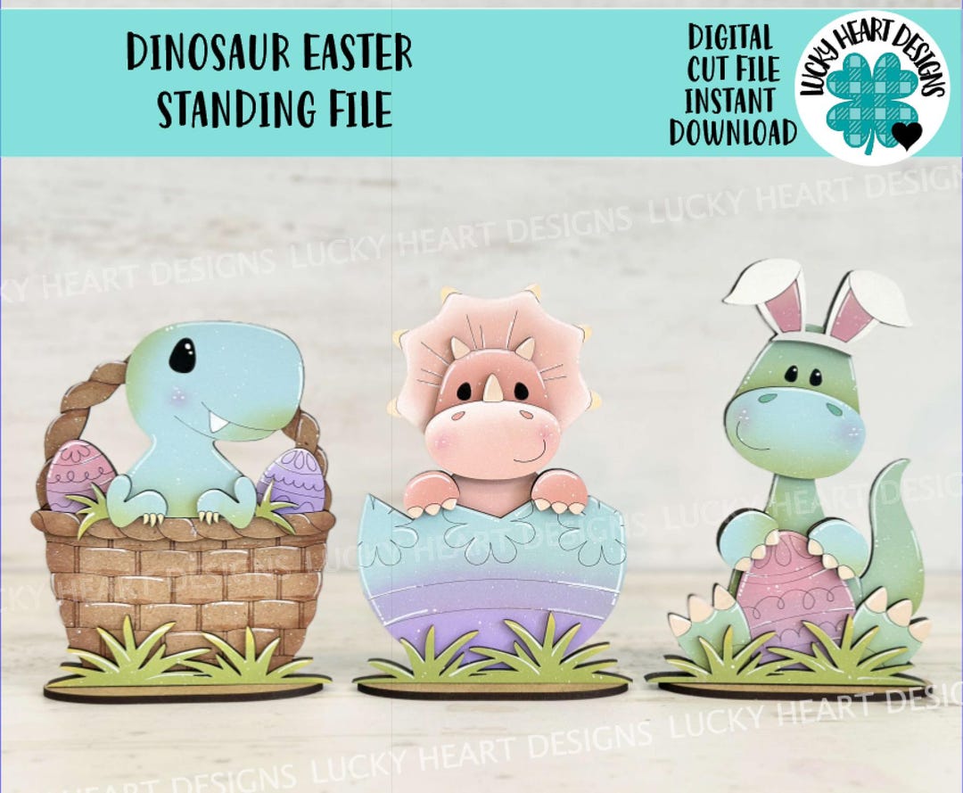 Dinosaur Easter Standing File SVG, Glowforge, Egg, Triceratops, T-rex ...