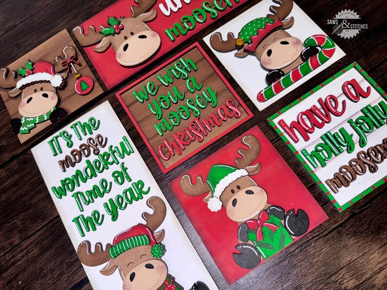 Moose Christmas Interchangeable Leaning Sign File SVG, Glowforge Santa ...
