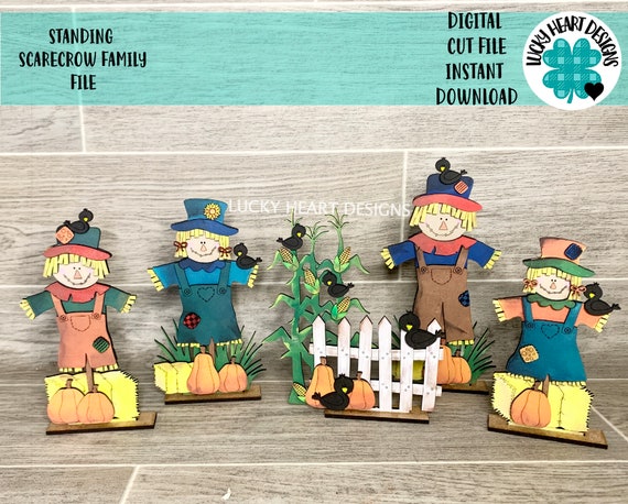 Standing Scarecrow Family Fall File SVG Glowforge Tiered | Etsy
