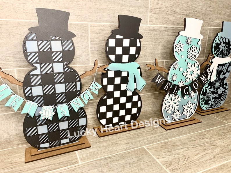 Patterned Standing Snowmen File SVG, Snowman Glowforge ...