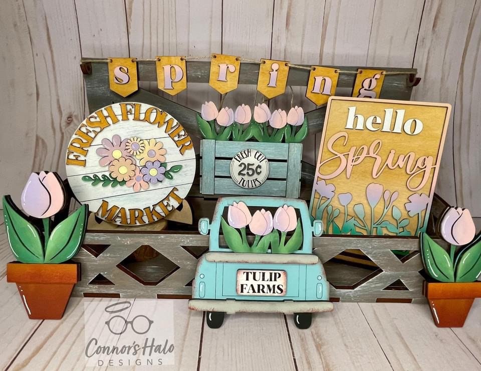 Flower Market Spring Tiered Tray File SVG Tier Tray | Etsy