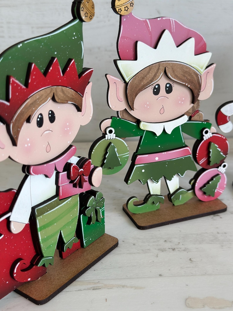 Elf Cute Christmas Standing File SVG, Glowforge Santa, Rudolph, Elves ...