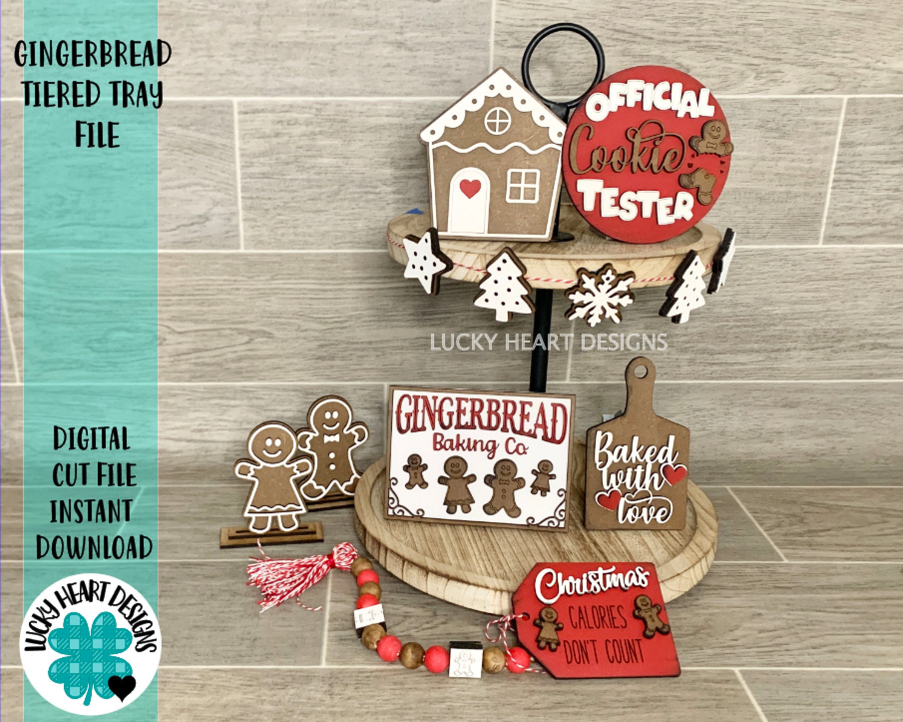 Gingerbread Tiered Tray File SVG, Glowforge Christmas Tier Tray ...