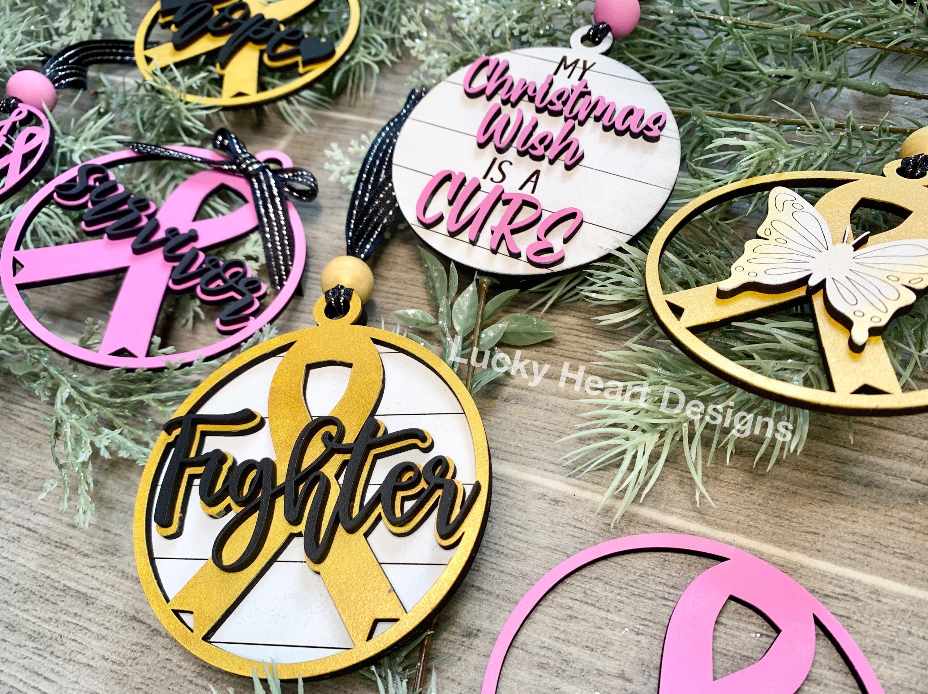 Cancer Awareness Fundraiser Ornament File SVG, Christmas, Ribbon ...