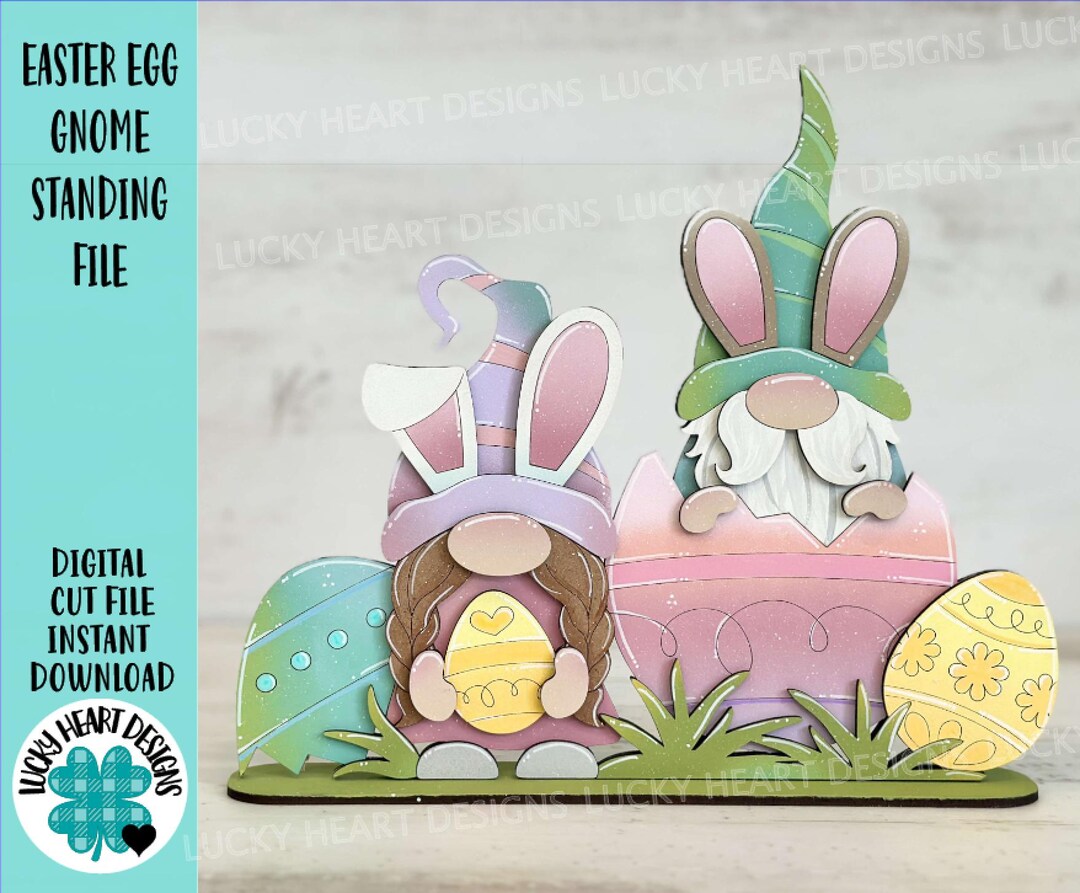 Easter Egg Gnome Standing File SVG, Glowforge Bunny, Tiered Tray ...