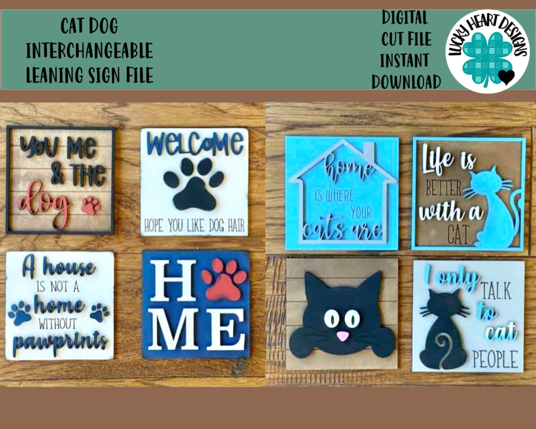 Cat Dog Interchangeable Leaning Sign File SVG, Tiered Tray Glowforge ...