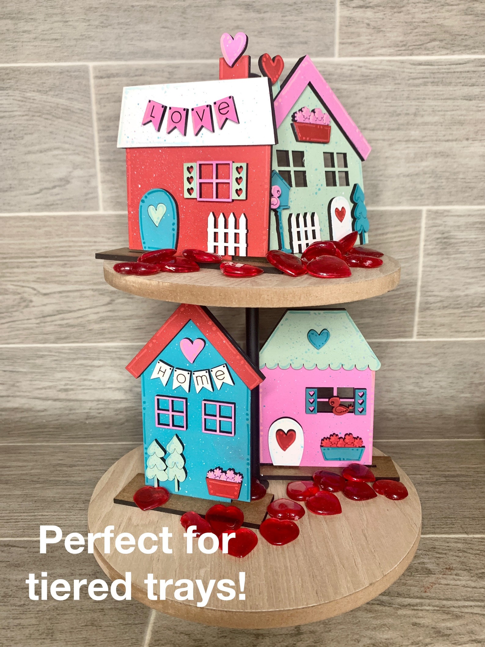 Valentine's Day Standing Houses File SVG Tiered Tray - Etsy