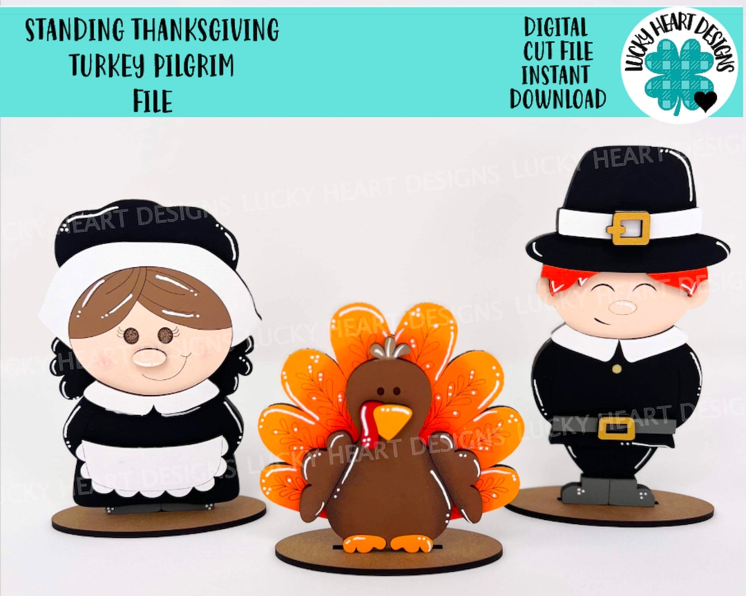 Standing Thanksgiving Turkey Pilgrim File SVG, Tiered Tray Holiday ...