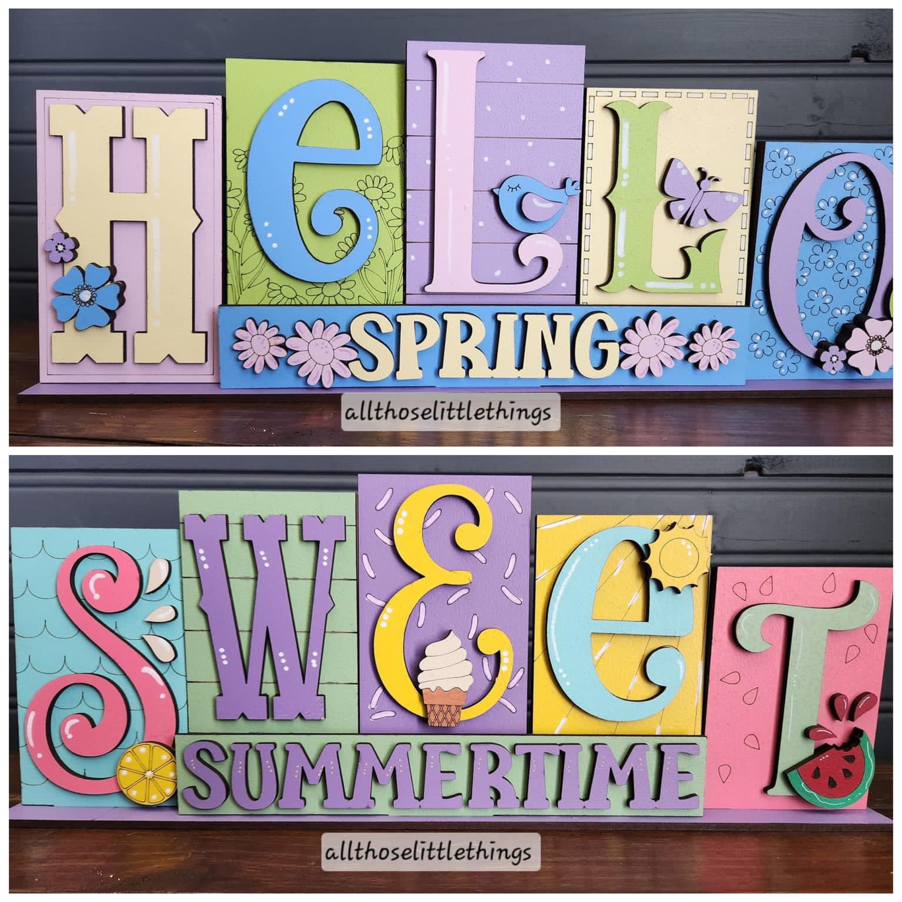 Hello Spring Sweet Summer Standing Reversible Blocks File SVG, Tiered ...