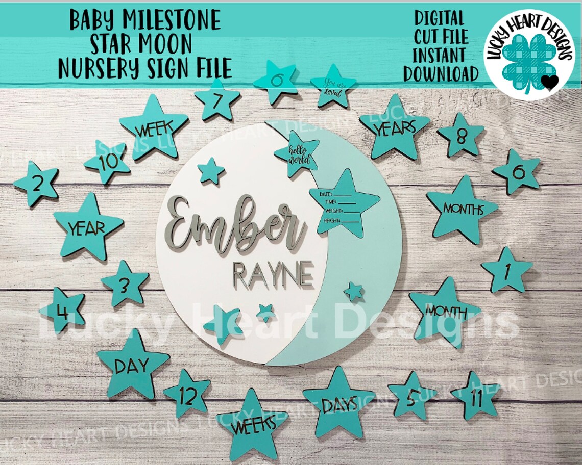 Baby Milestone Star Moon Sign SVG FILE, GLOWFORGE, Luckyheartdesignsco ...