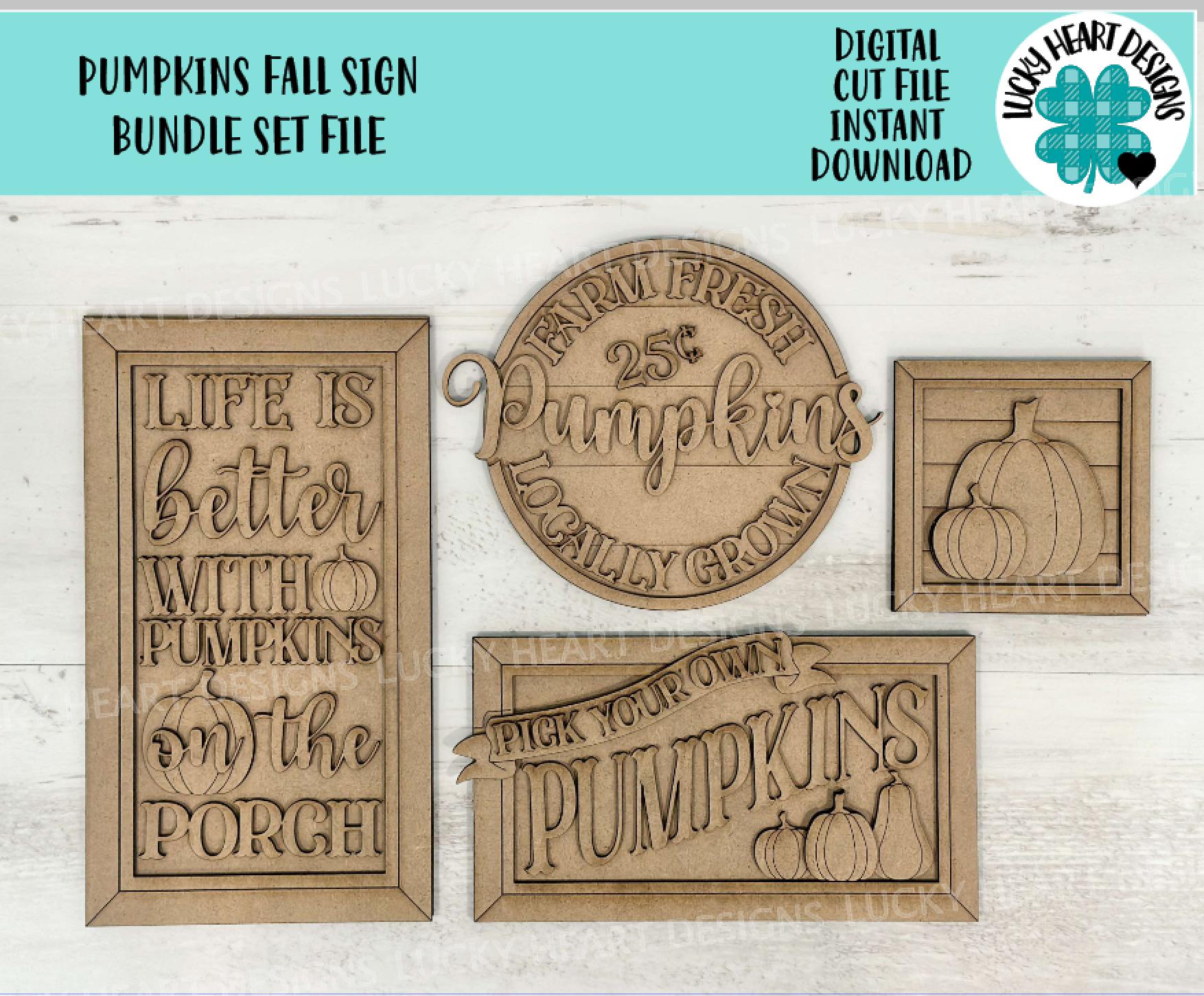 Pumpkin Fall Sign Sign Bundle Set File SVG, Glowforge, Farmhouse, Farm ...