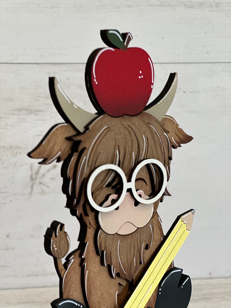 Highland Cow School Teacher Standing File SVG, Apple, Pencil, Classroom ...
