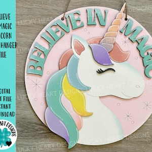 Believe in Magic Unicorn Door Hanger Sign File SVG, Spring Flower ...