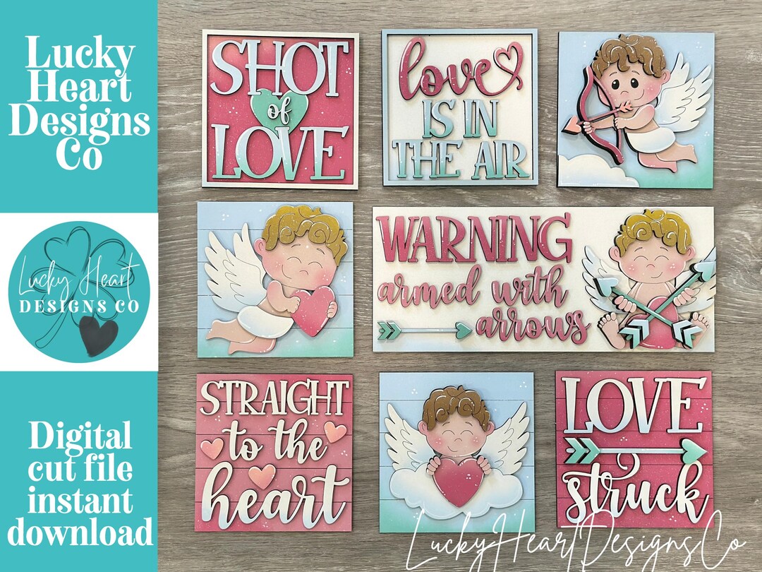 Cupid Valentine's Day Interchangeable Leaning Sign File SVG, Glowforge ...