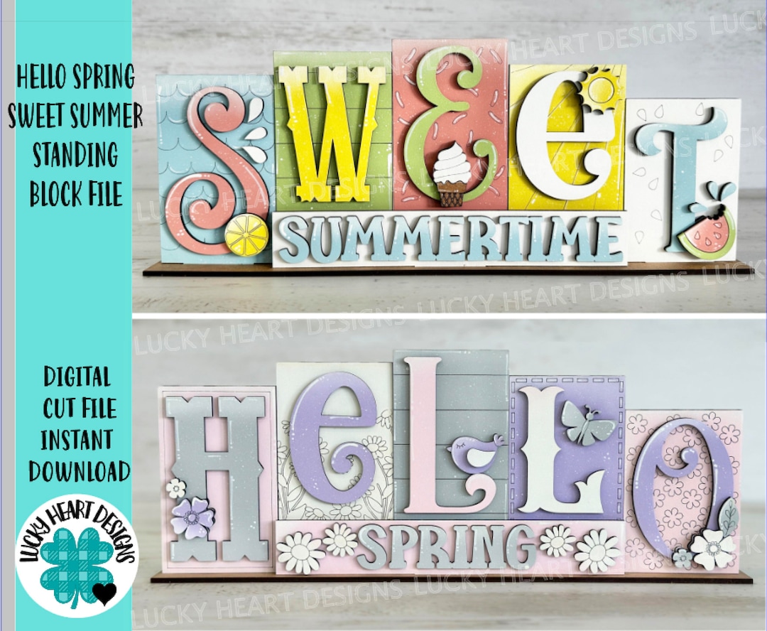 Hello Spring Sweet Summer Standing Reversible Blocks File SVG, Tiered ...