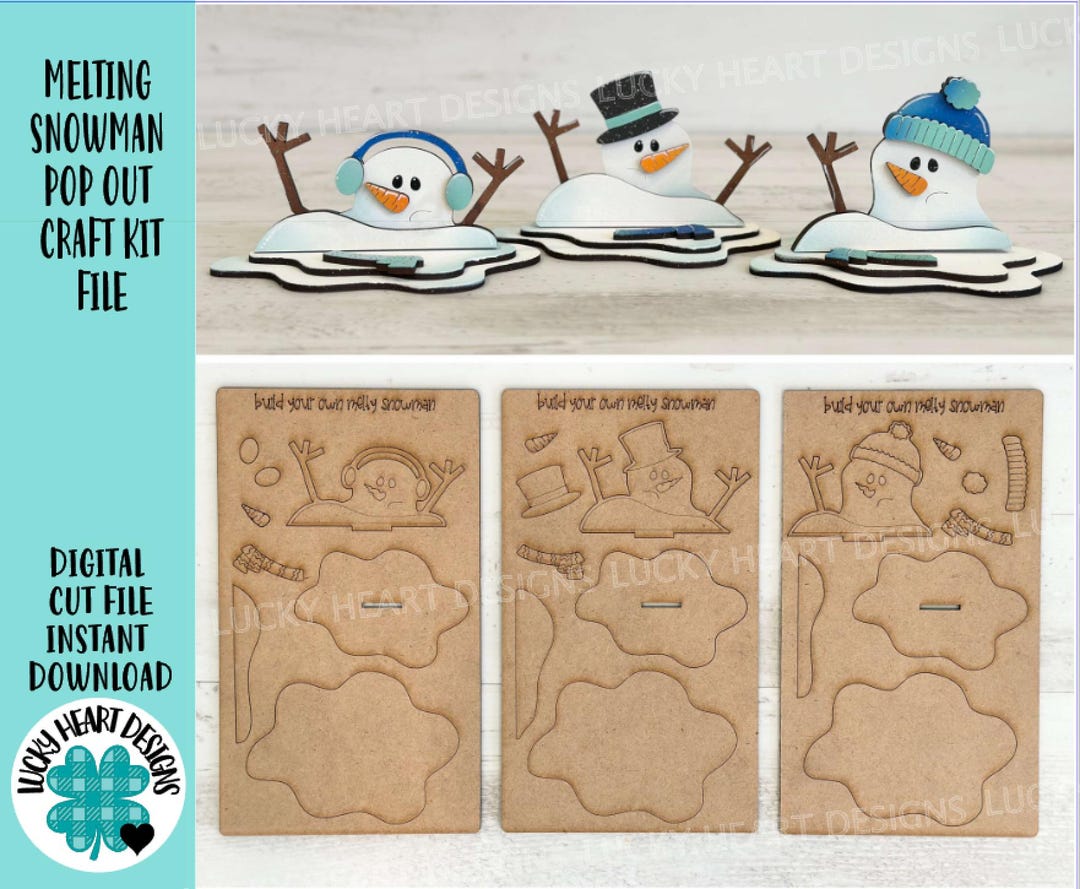 Melty Snowman Pop Out Christmas Ornament Craft File SVG, Melted, Winter ...