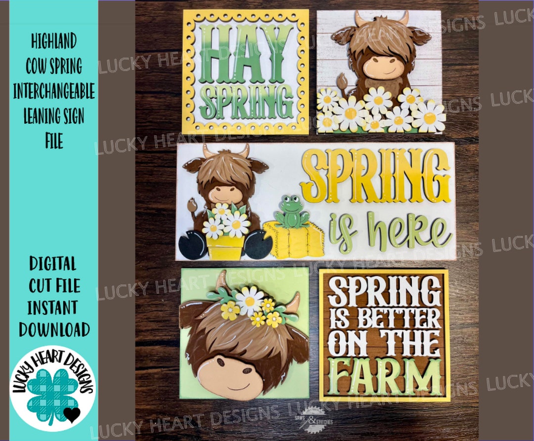 Highland Cow Spring Farm Interchangeable Leaning Sign File SVG ...
